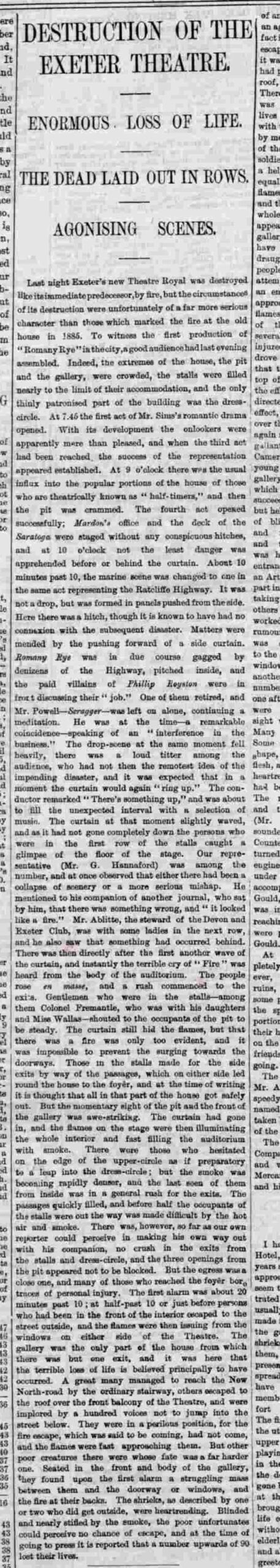 Exeter Theatre Fire - 1887 - Old British News