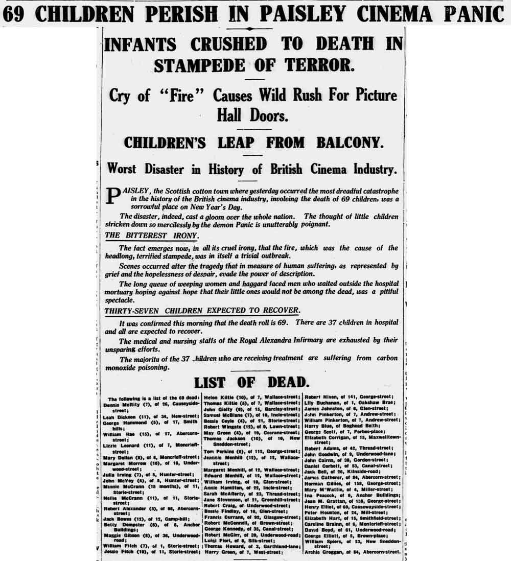 69 Children Die in Paisley Cinema Disaster - 1930 - Old British News